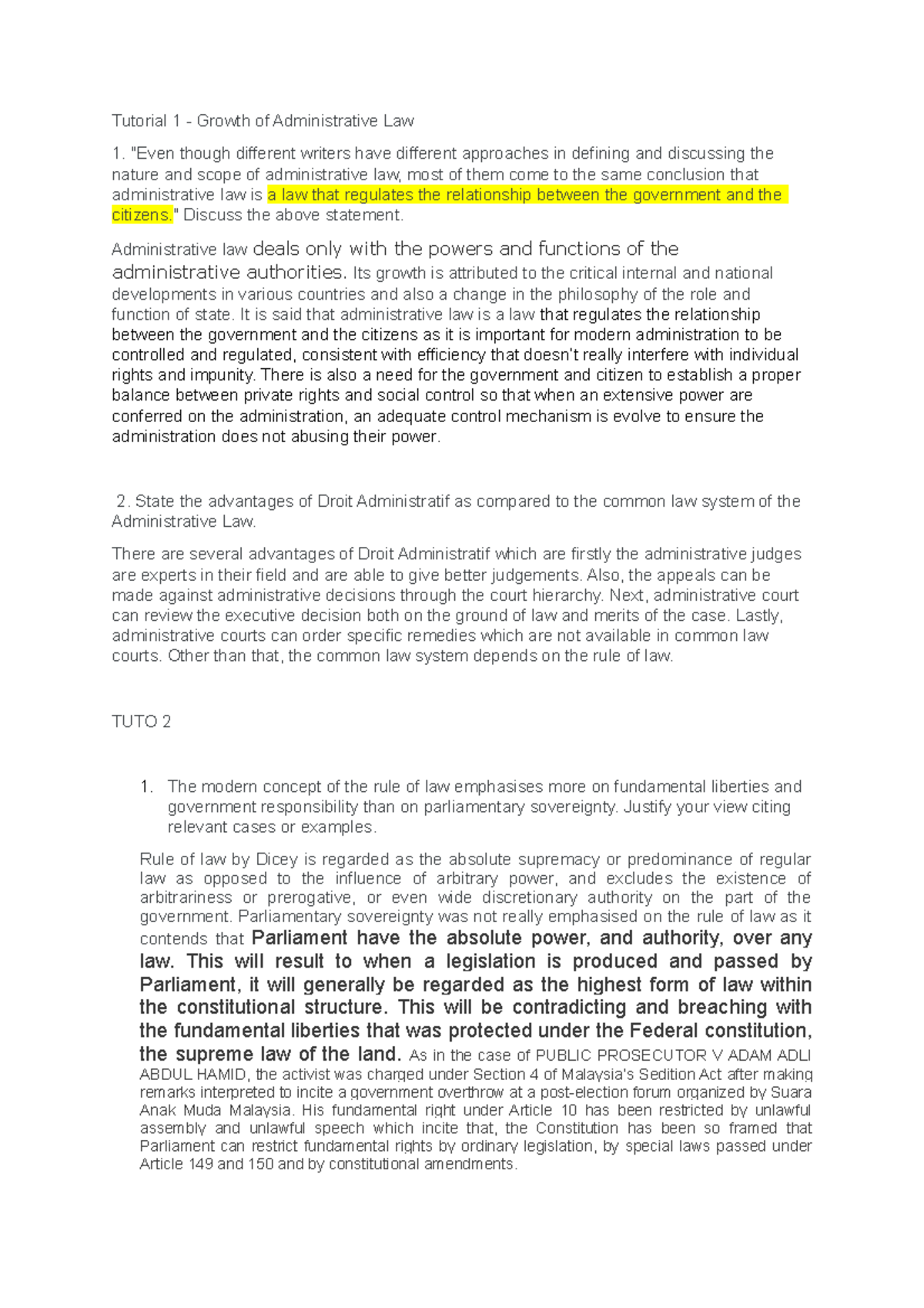 Tutorial 1 admin - tuto - Tutorial 1 Growth of Administrative Law 1 ...
