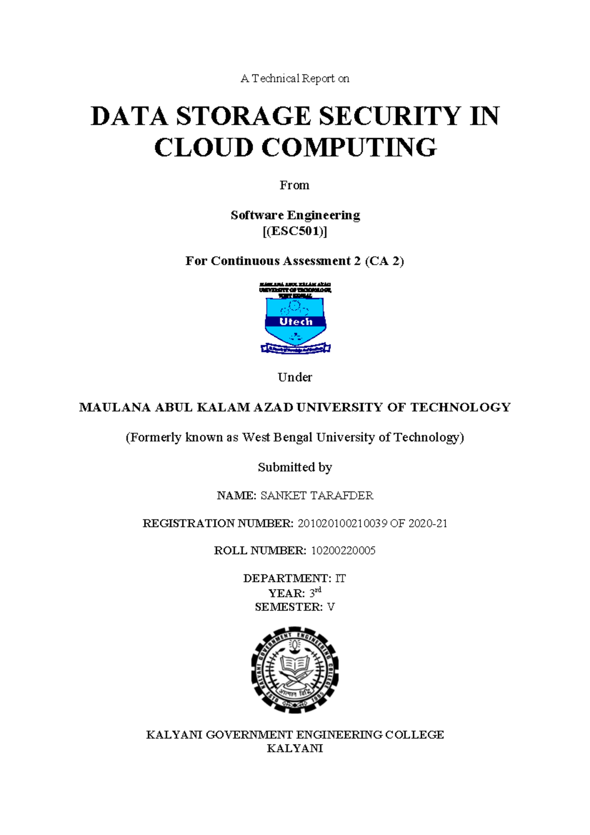 Data Storage Security in Cloud Computing - A Technical Report on DATA STORAGE SECURITY IN CLOUD ...
