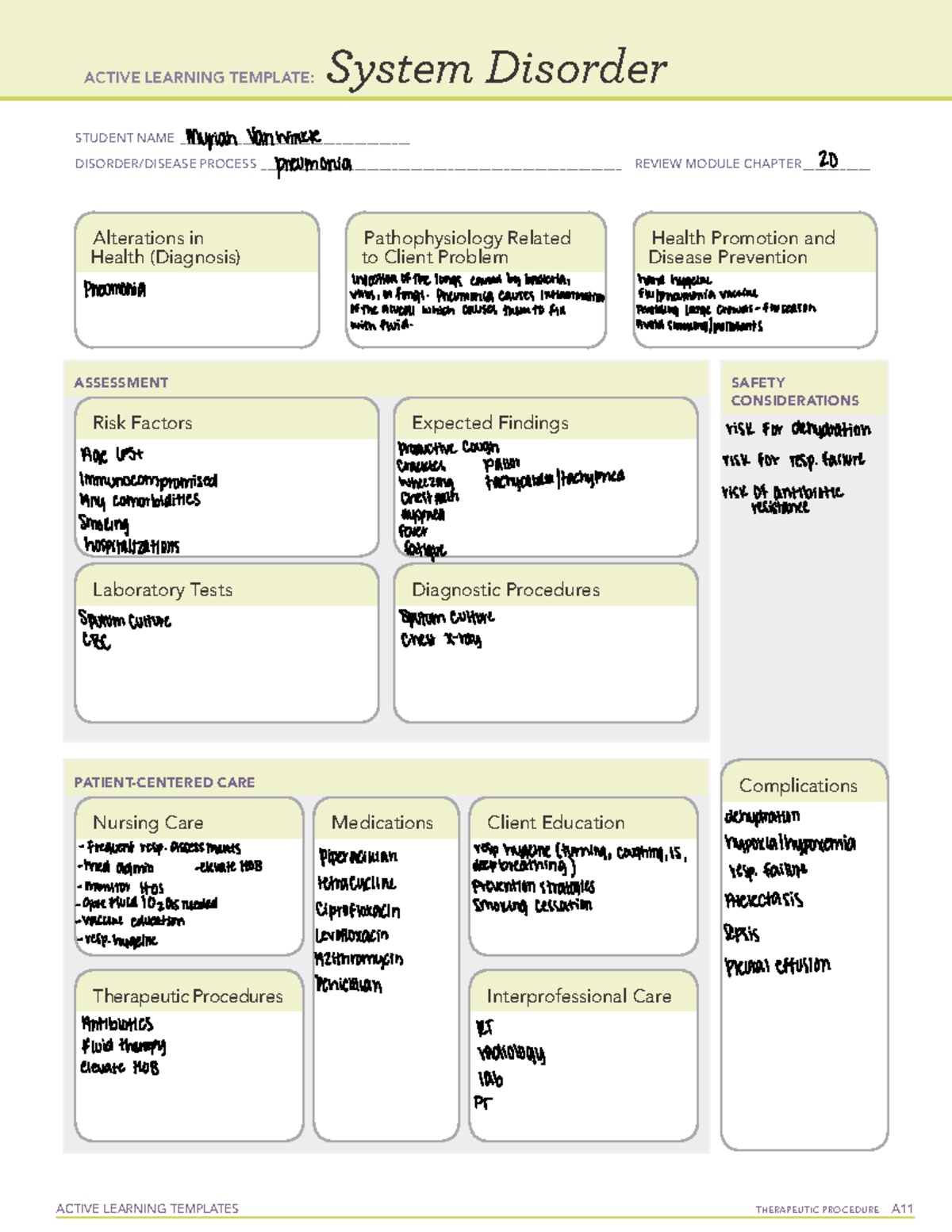 Pneumonia - homework - ACTIVE LEARNING TEMPLATES THERAPEUTIC PROCEDURE ...