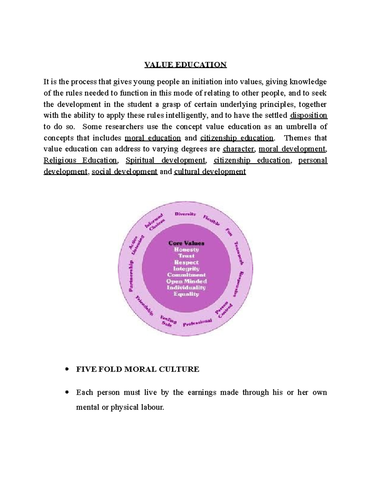 Value Education - VALUE EDUCATION It is the process that gives young ...