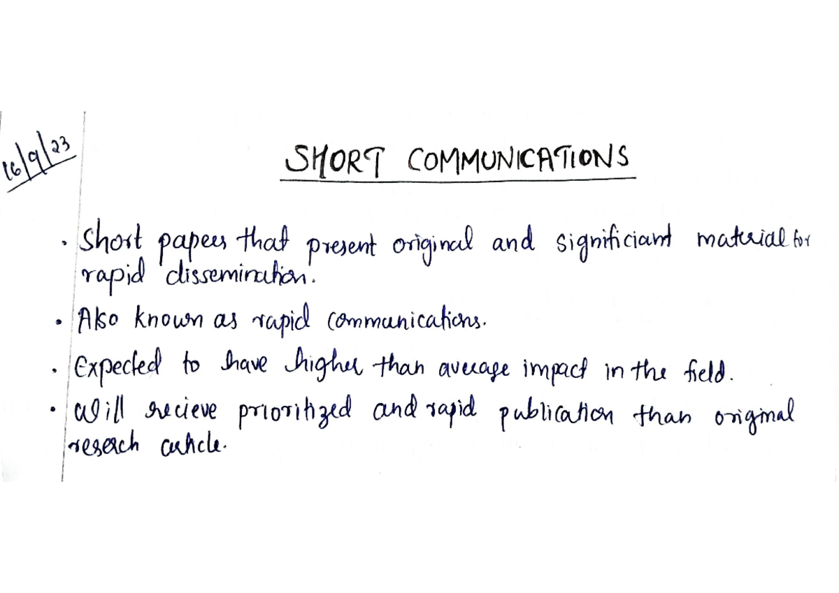 Short Communications - Research methodolgy - Studocu