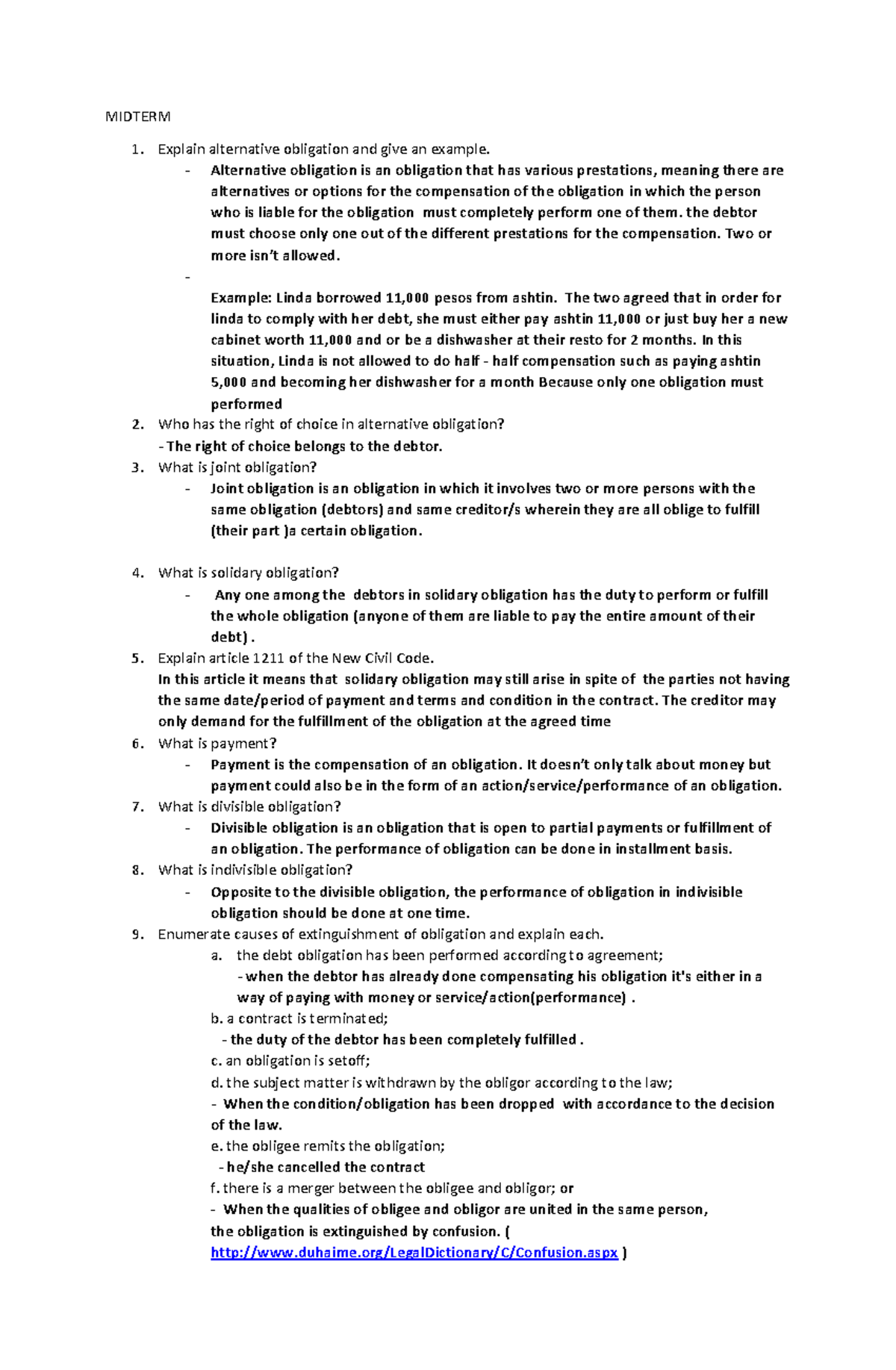 Oblicon - MIDTERM Explain alternative obligation and give an example ...