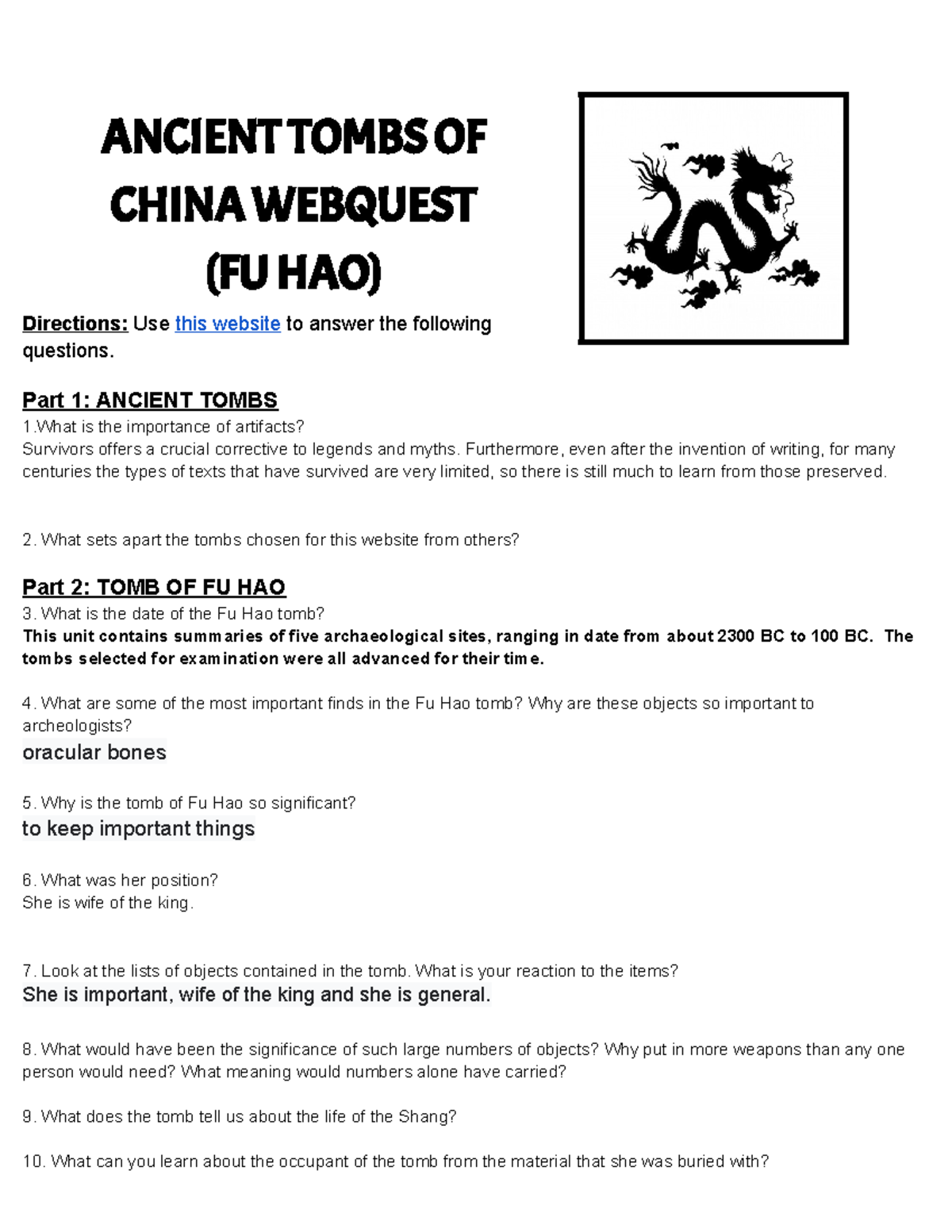 Ancient Tombs OF China (FU HAO) 21-22 - ANCIENT TOMBS OF CHINA WEBQUEST ...