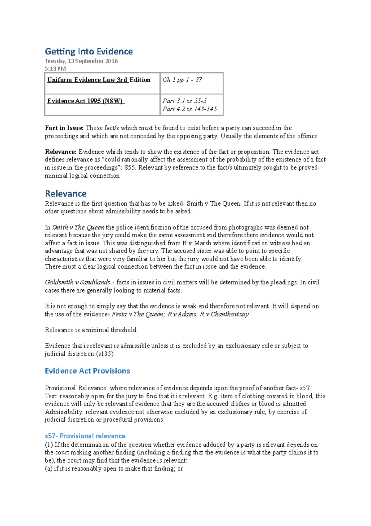 Evidence Law Summary Notes - All Topics Included - Getting Into ...