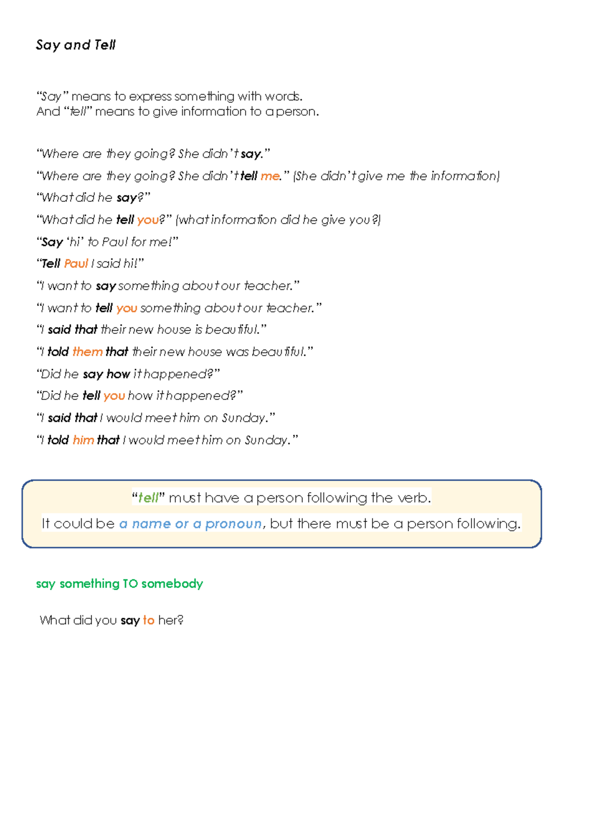 AD4- Say- Speak- Talk - Tell - Say and Tell “Say” means to express ...