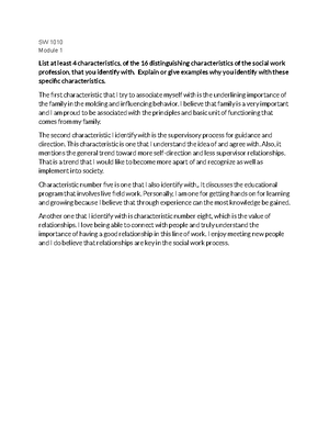 SW 1010 Module 1 - Class discussion on the prompt: How does the social ...