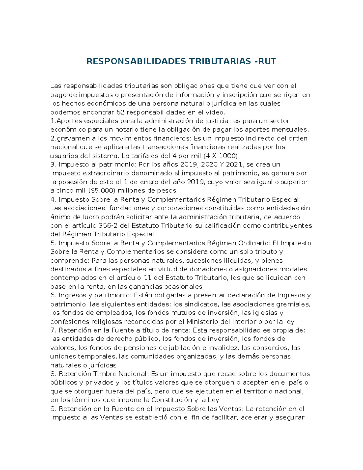 RESPONSABILIDADES TRIBUTARIAS RUT GESTION CONTABLE Y DE INFORMACION ...