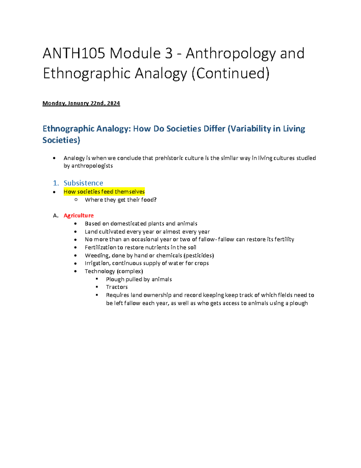ANTH105 Module 3 Notes - ANTH105 Module 3 - Anthropology and ...