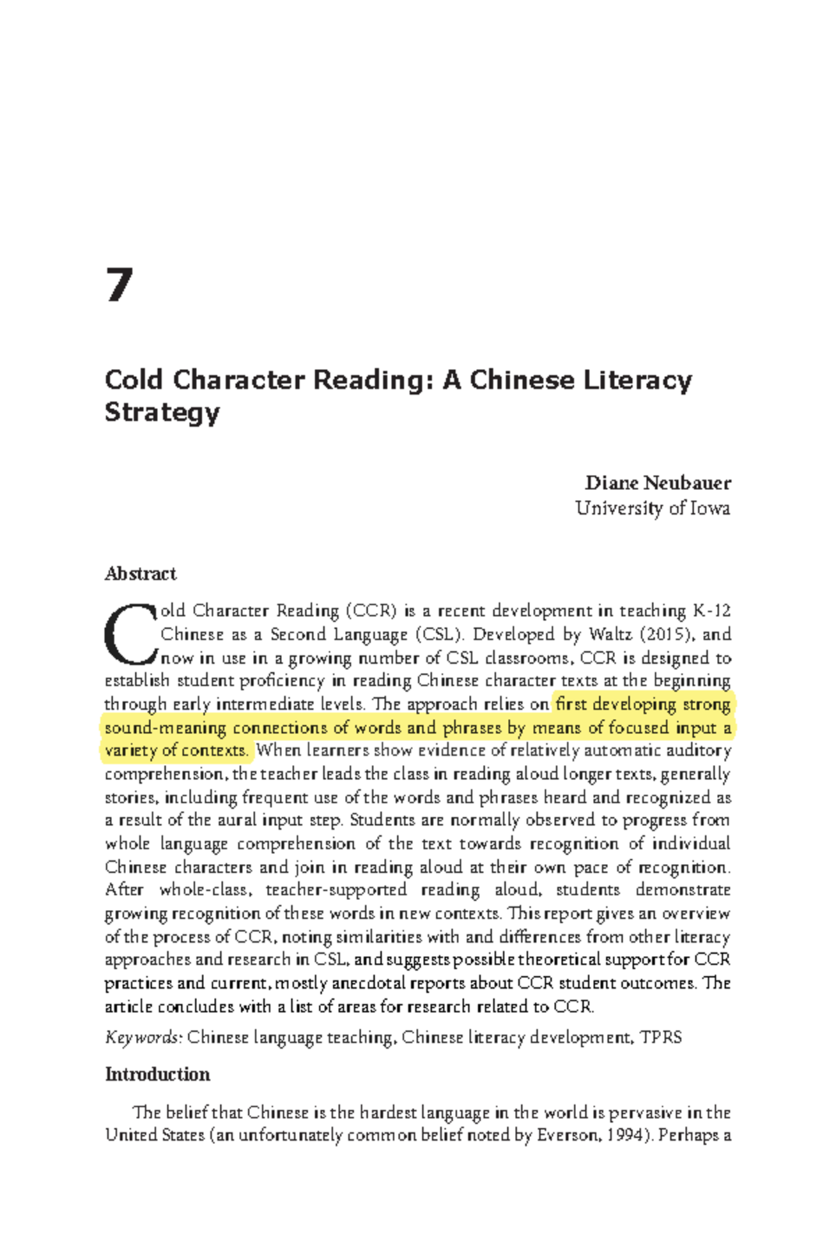 Cold Character Reading-A Chinese Literacy Strategy Neubauer D - Cold ...