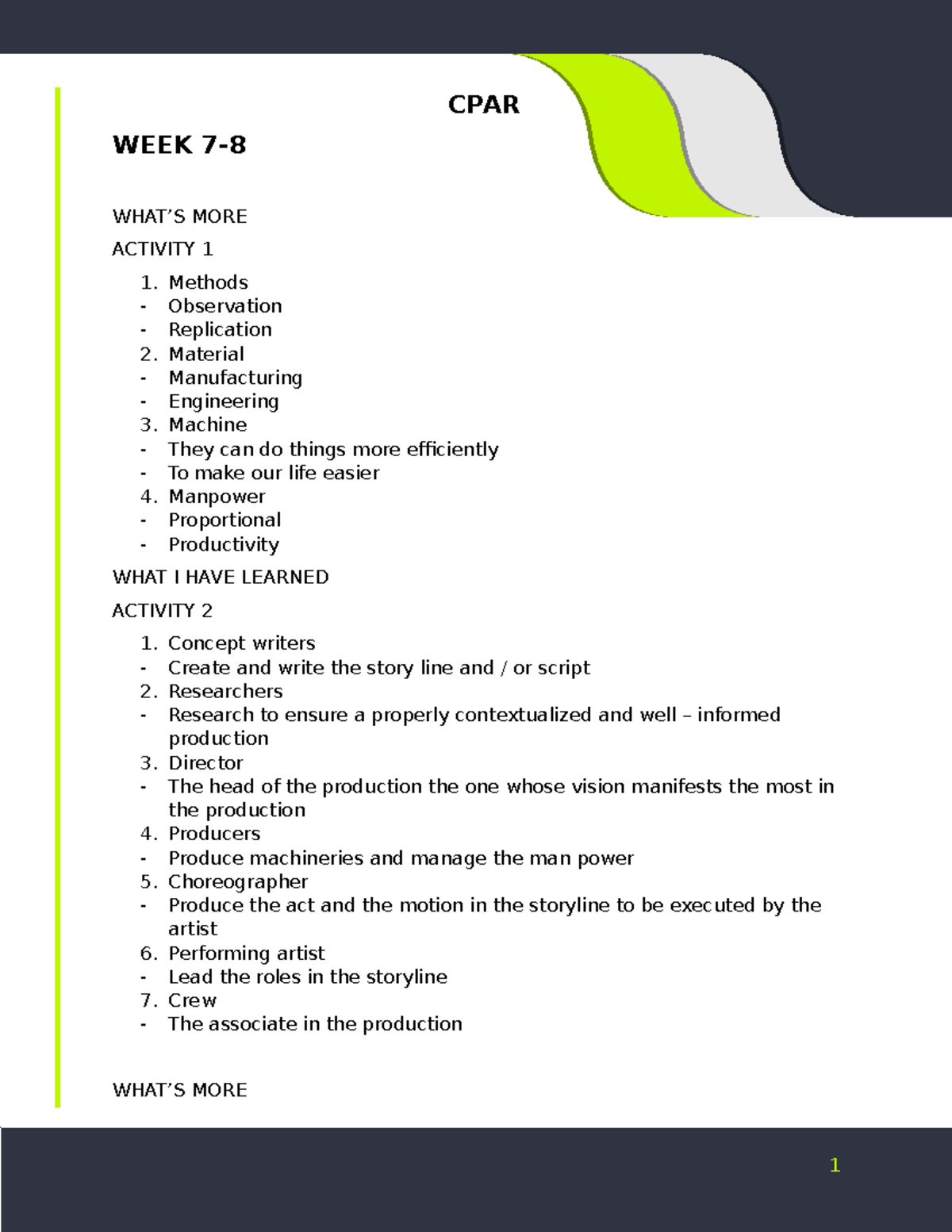 Reyes cpar 7-8 - CONTEMPORARY ART WEEK 7-8 MODULES ANSWER KEY FOR ...