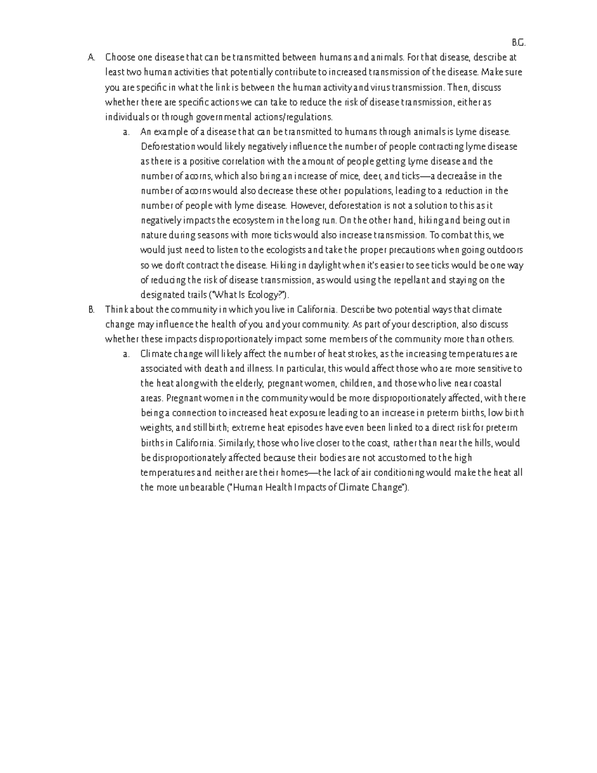 Bio 001 journal 5 - B. A. Choose one disease that can be transmitted ...