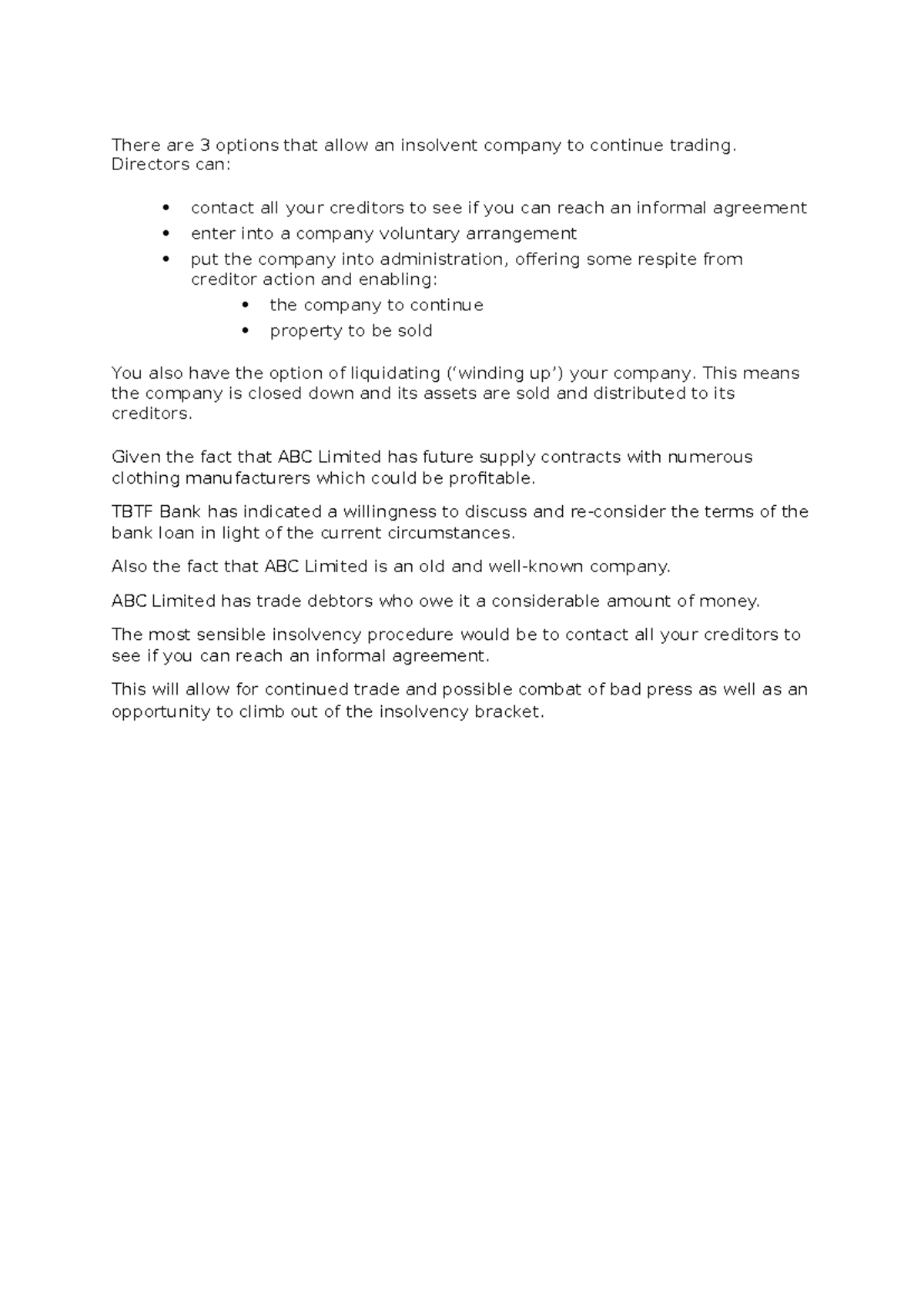 Task 5 - sdsdsds - There are 3 options that allow an insolvent company ...