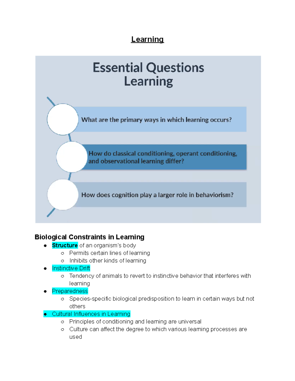 Chapter 6: Learning (Psych) - Learning Biological Constraints in ...