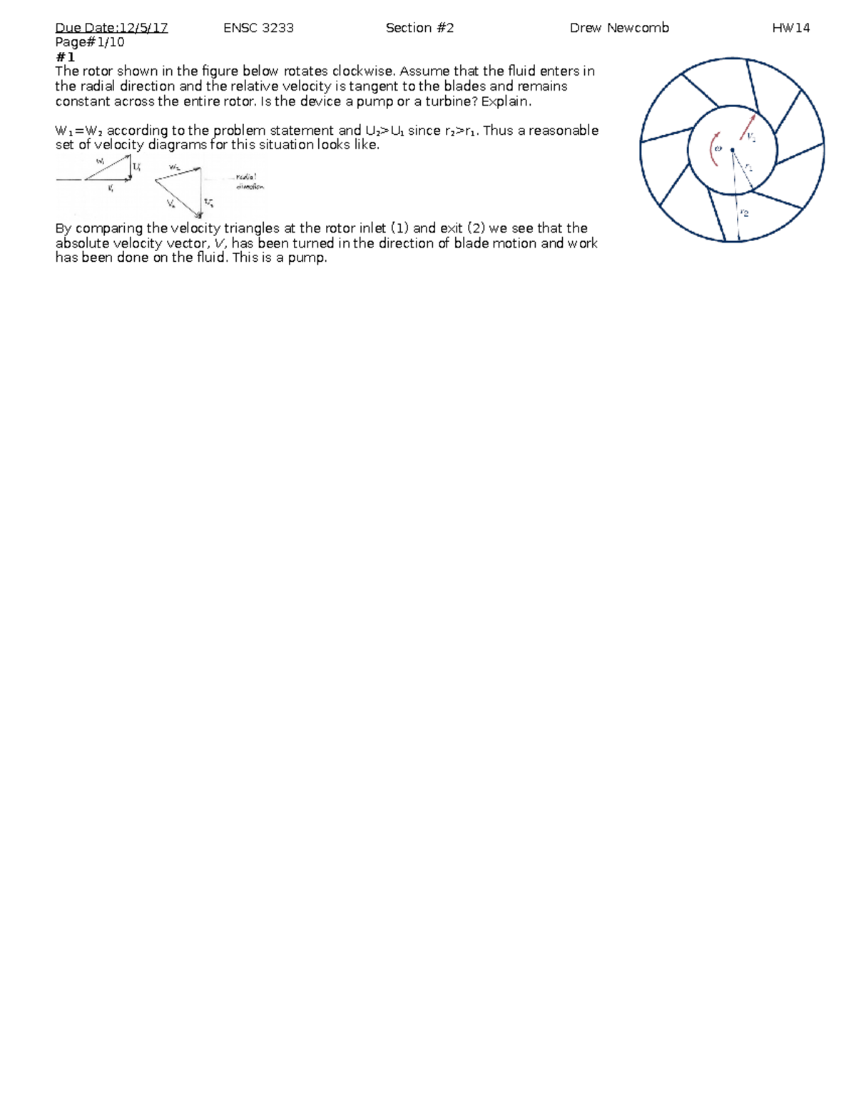 Fluids HW 14 key - Note - Page#1/ The rotor shown in the figure below ...