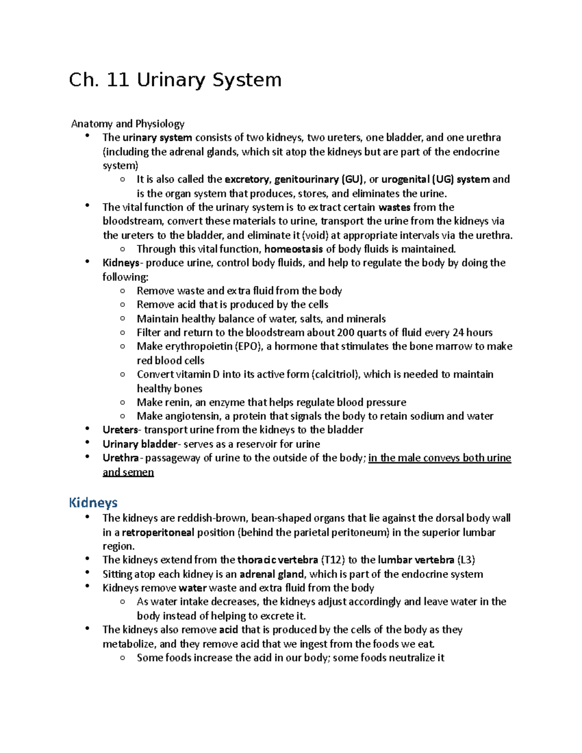 Ch. 11 Urinary System - Lecture notes Ch. 11 - Ch. 11 Urinary System ...