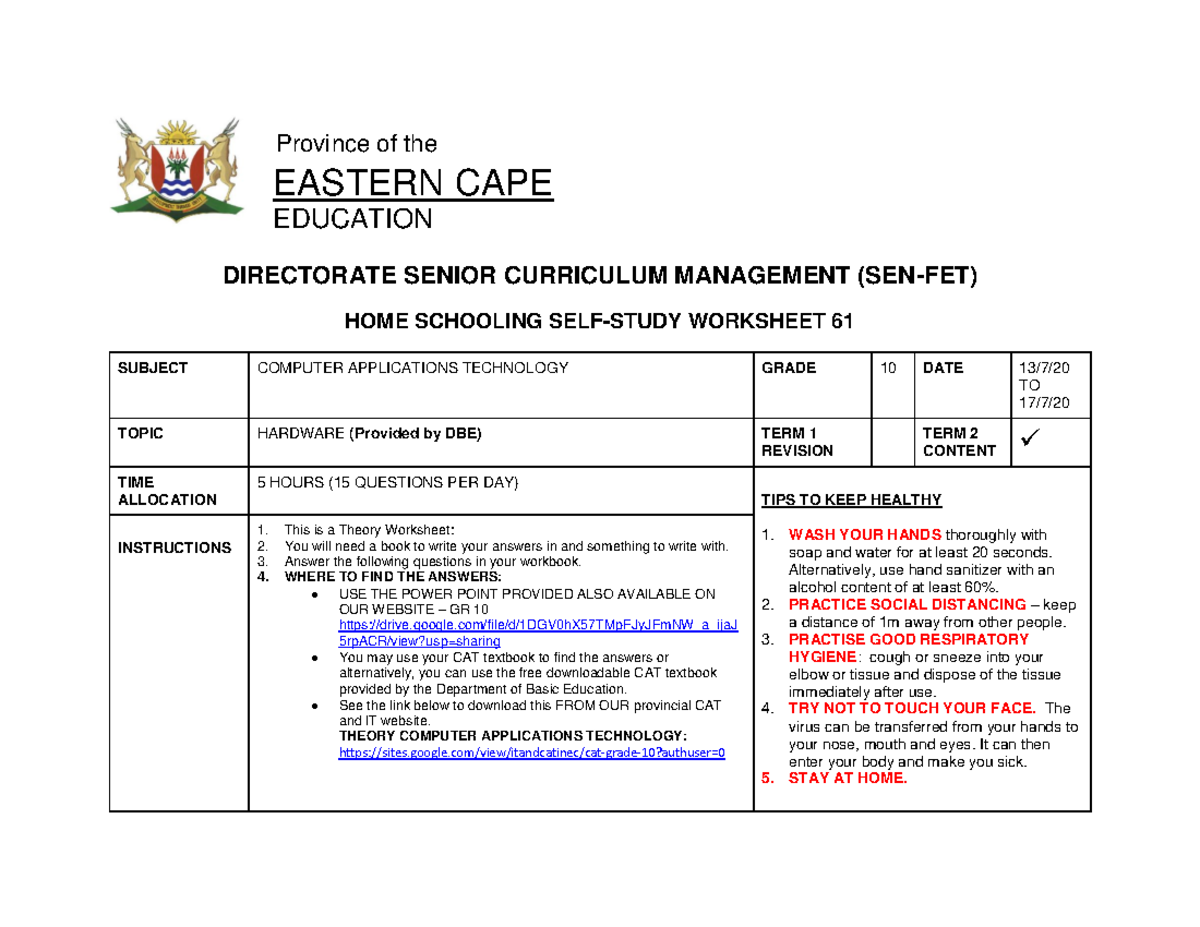 3 CAT Gr 10 Hardware - HELPS TO STUDY - Province of the EASTERN CAPE ...