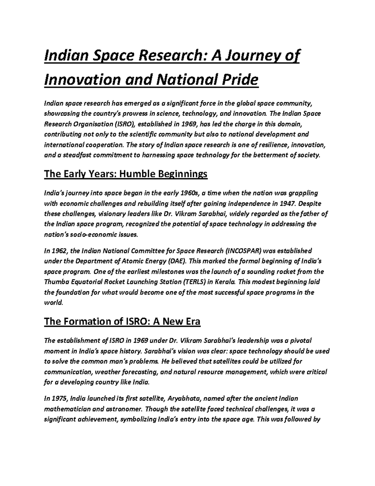 Indian Space Research - The Indian Space Research Organisation (ISRO ...