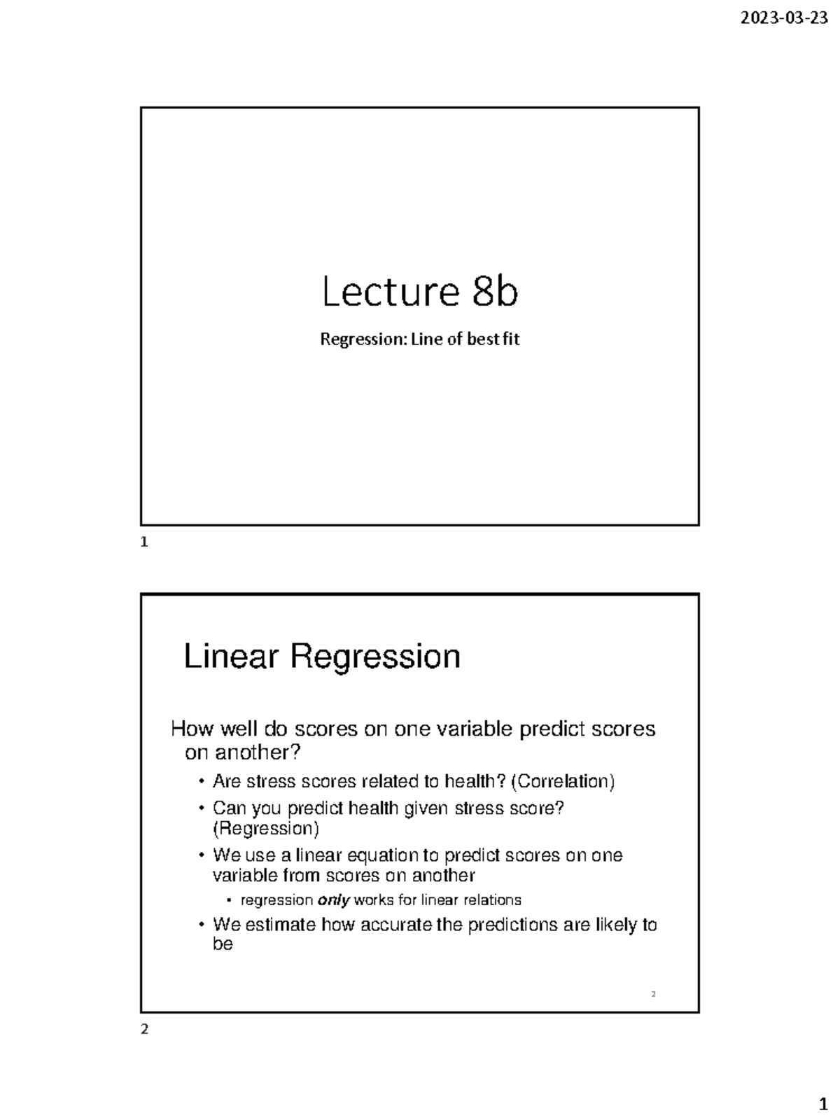 Lecture 8b - Regression - Lecture 8b Regression: Line of best fit ...