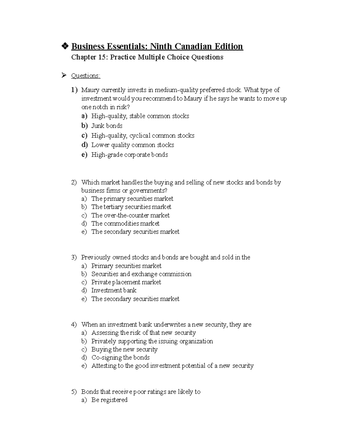 Business Essentials CH 15 Practice - Business Essentials: Ninth ...