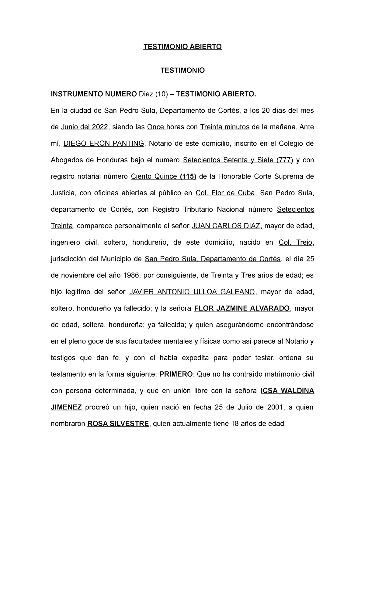 Testimonio Abierto - Testomonio - TESTIMONIO ABIERTO TESTIMONIO ...