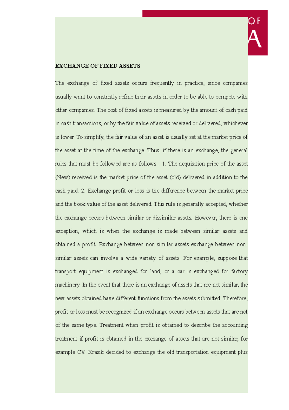 Documents Accounting - Exchange OF Fixed Assets - EXCHANGE OF FIXED ...