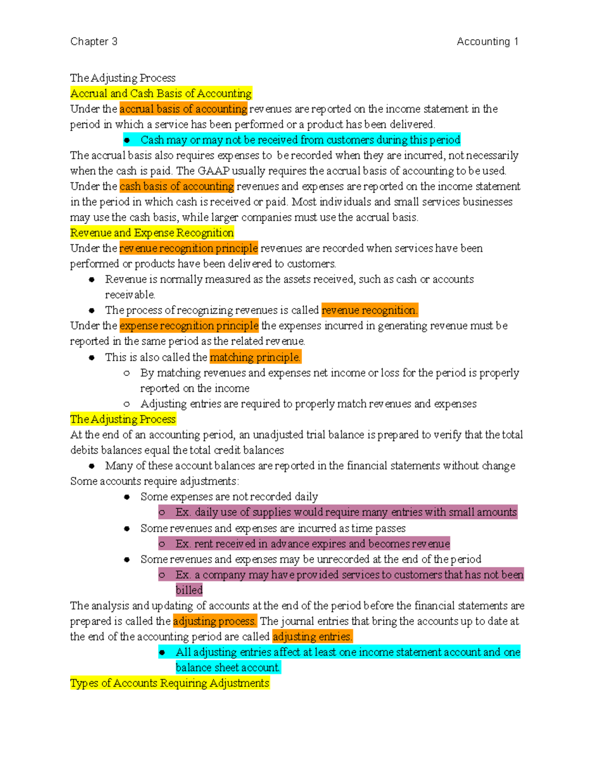 Accounting 1 - Chapter 3 Notes - Chapter 3 Accounting 1 The Adjusting ...