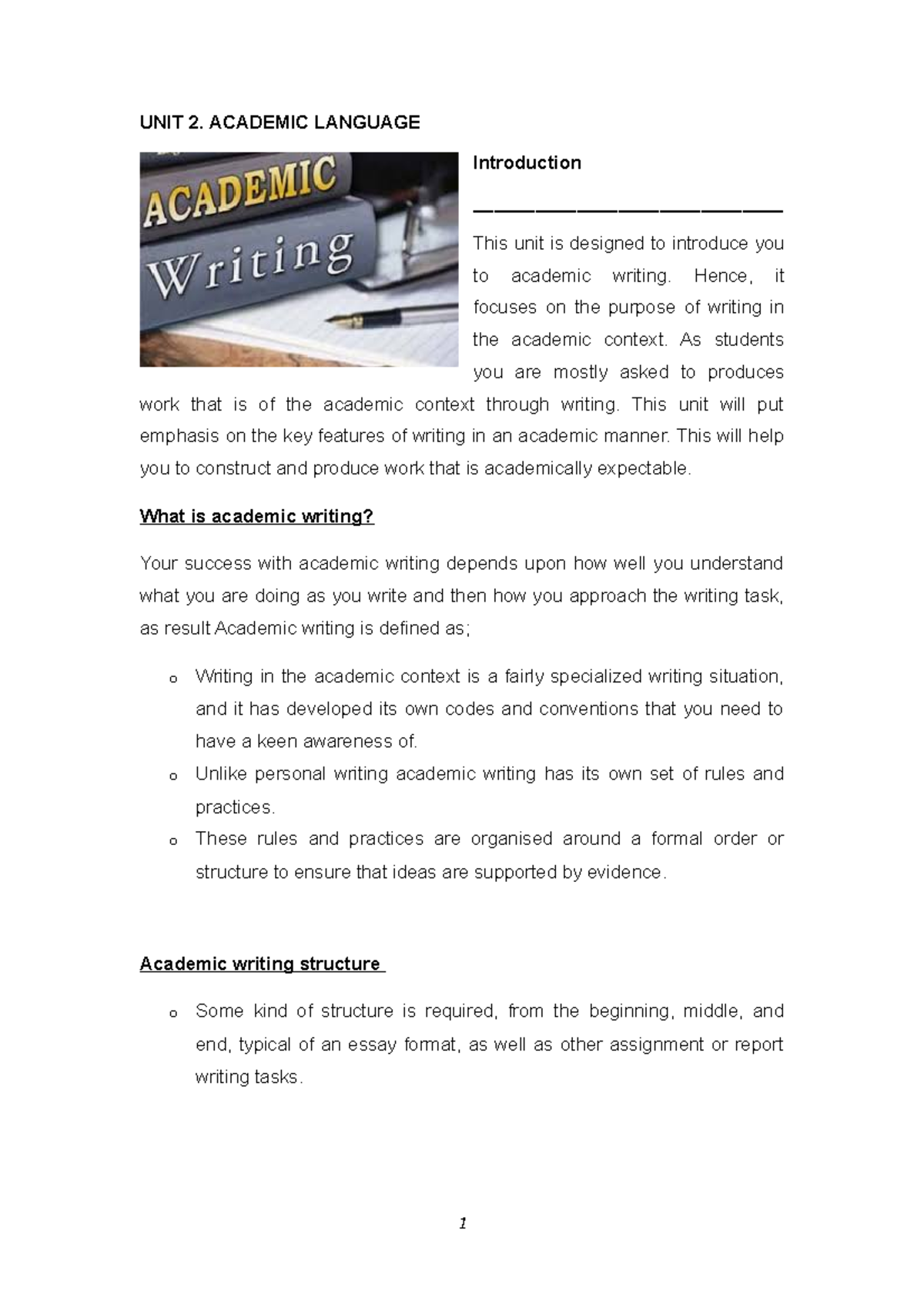 Academic writing.pptx - UNIT 2. ACADEMIC LANGUAGE Introduction