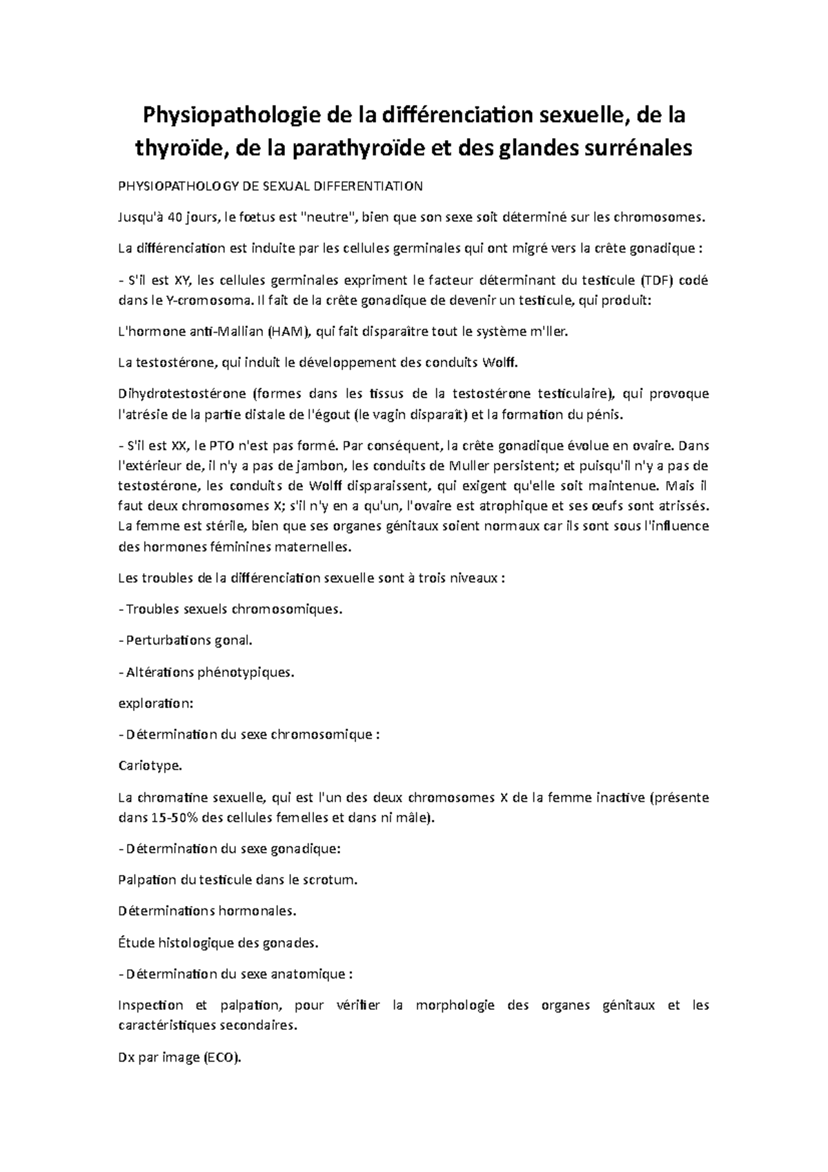 Physiopathologie de la différenciation sexuelle - Physiopathologie de la sexuelle, de la de la ...