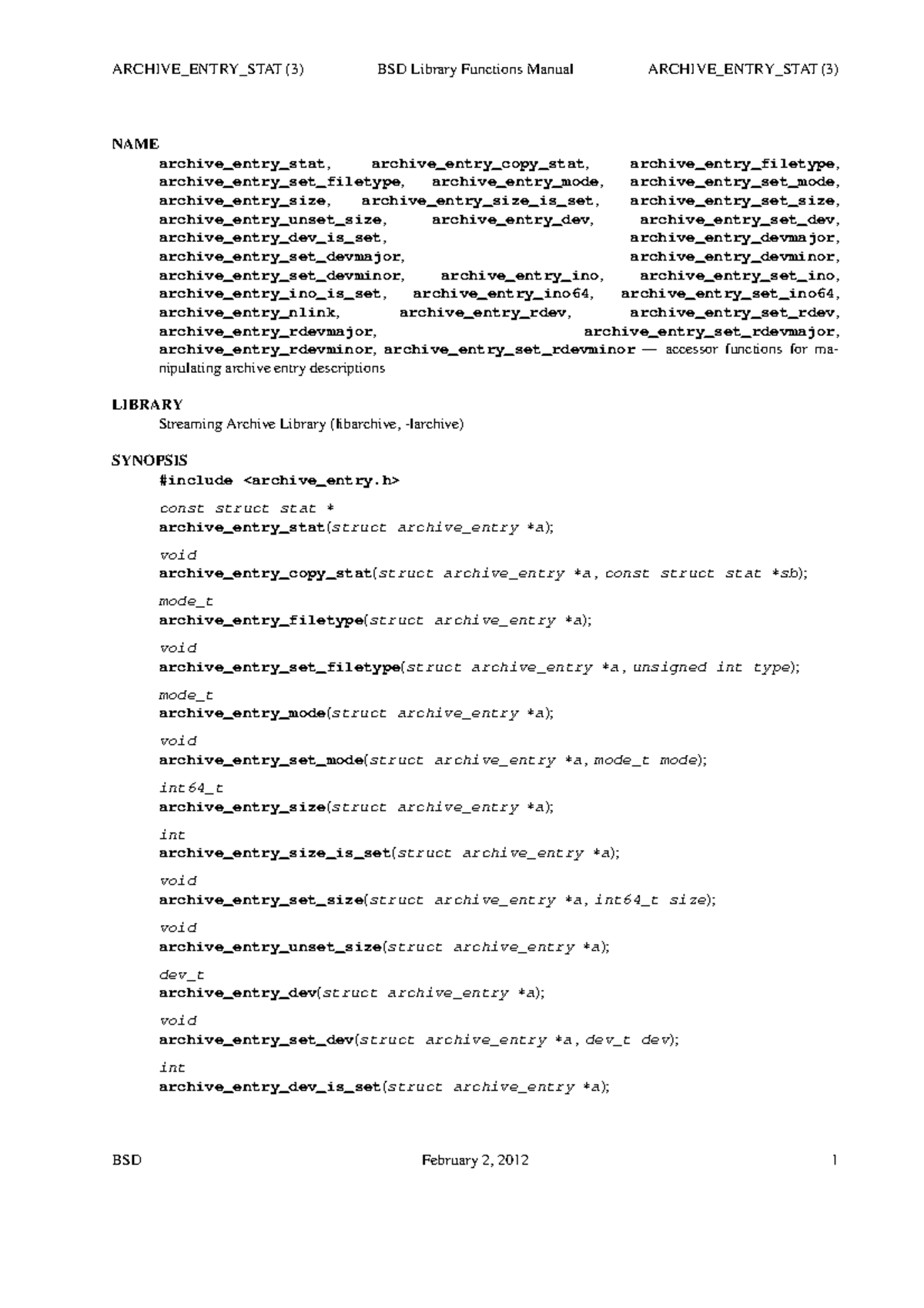 Archive entry stat - tuto - NAME archive_entry_stat, archive_entry_copy ...