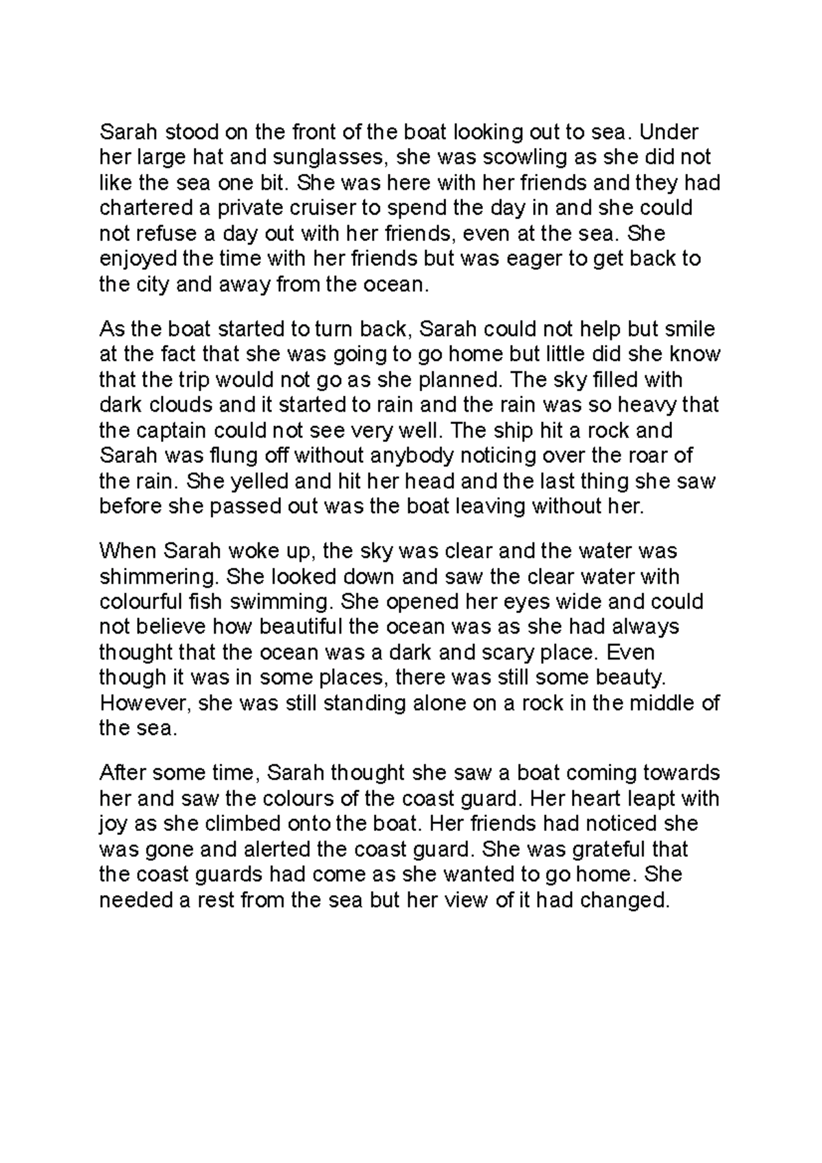 A lesson - writing - Sarah stood on the front of the boat looking out ...