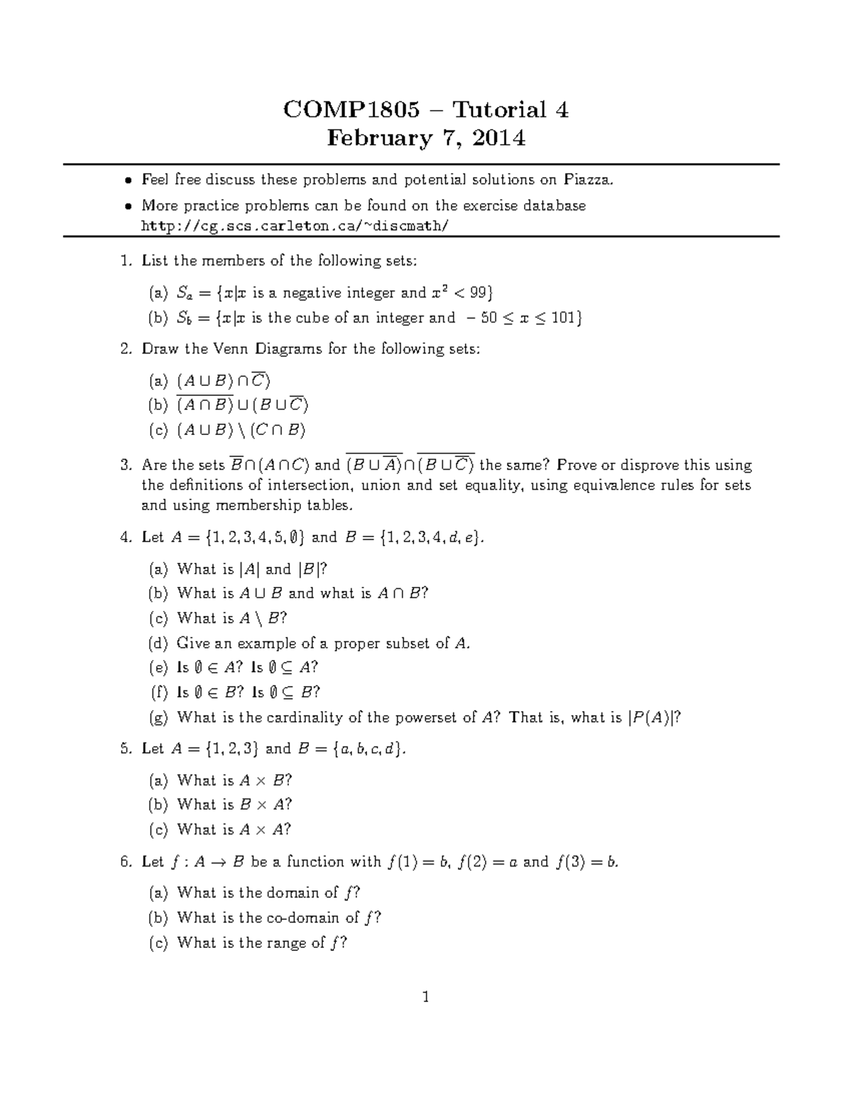Tutorial 04 - 2014 - COMP1805 – Tutorial 4 February 7, 2014 • Feel free ...