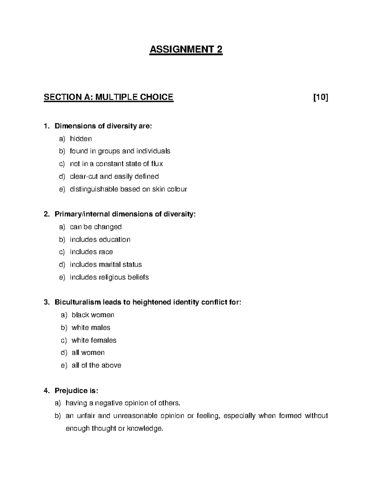 Assignment 2 - Online evaluation - ASSIGNMENT 2 SECTION A: MULTIPLE ...