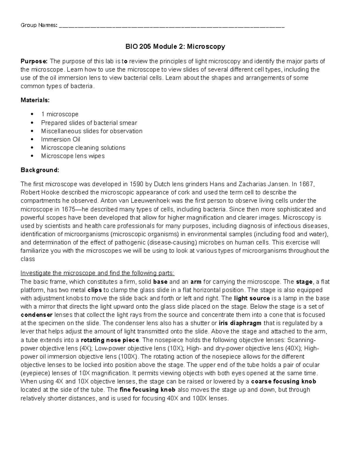 Mod 2 Lab Microscopy, Differential media and Common Surfaces - BIO 205 ...