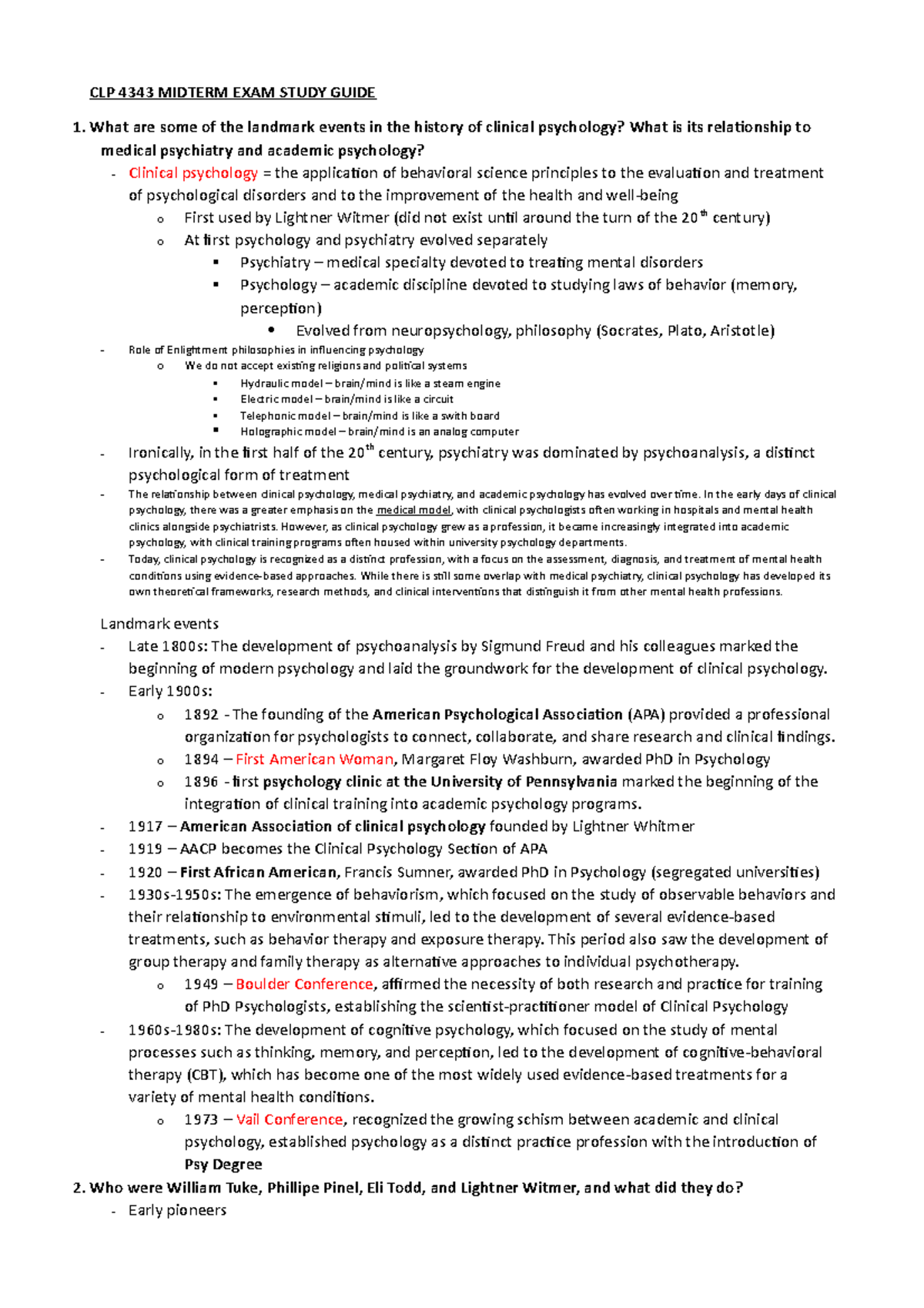 CLP 4343 Midterm EXAM Study Guide - CLP 4343 MIDTERM EXAM STUDY GUIDE 1 ...
