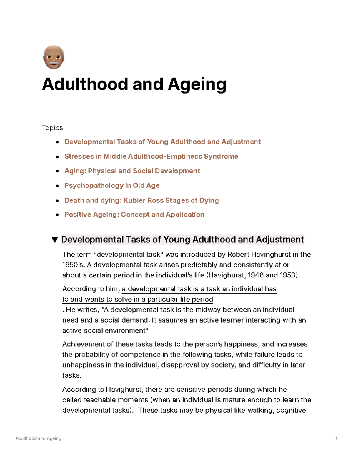 Adulthood and Ageging - UNIT 5 - Adulthood and Ageing Topics ...