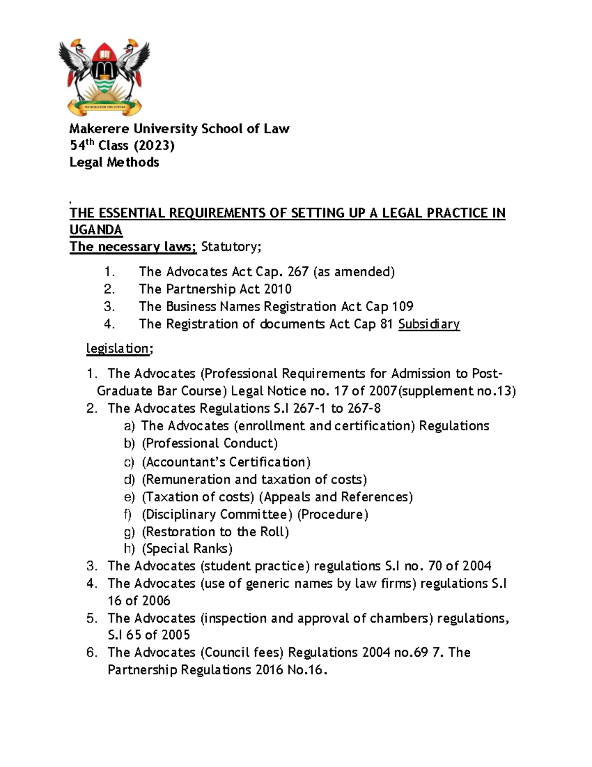 Establishment of legal practice - Makerere University School of Law 54 ...