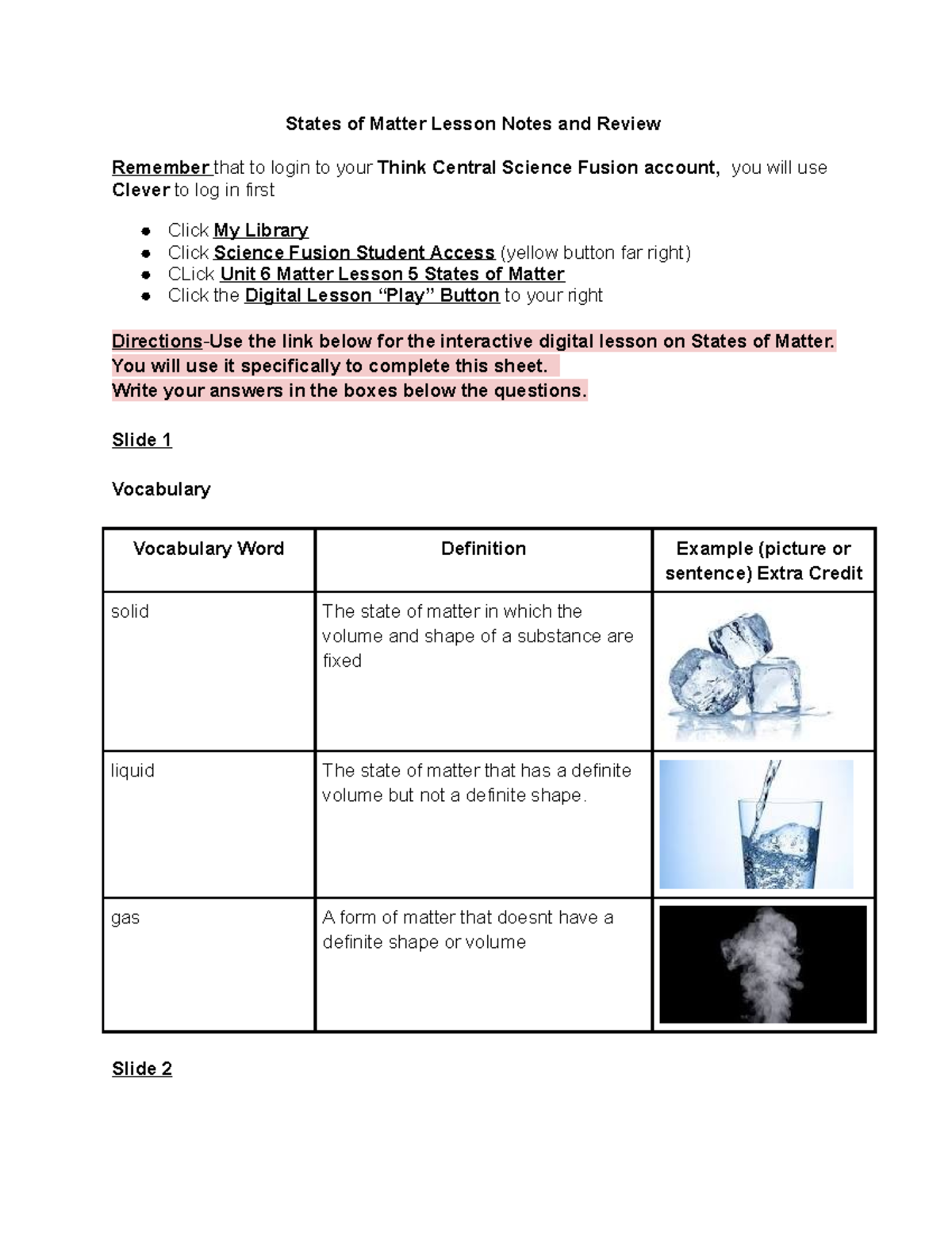 - Student Copy of States of Matter Lesson Notes and Review - States of ...