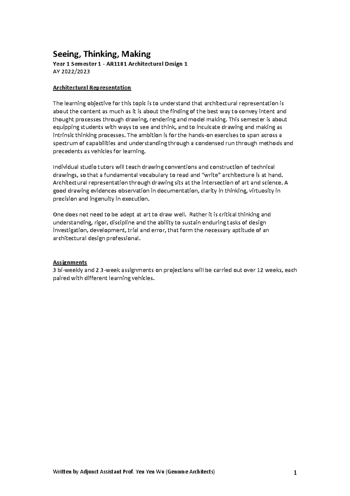 AR1101 brief - Lecture notes - **Year 1 Semester 1 - AR1101 ...