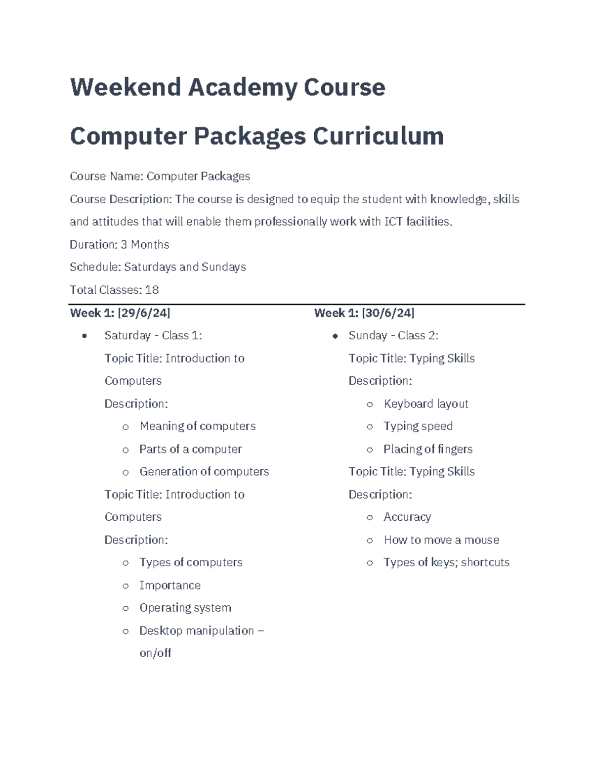 Computer Packages Season 6 - Curriculum - Weekend Academy Course ...