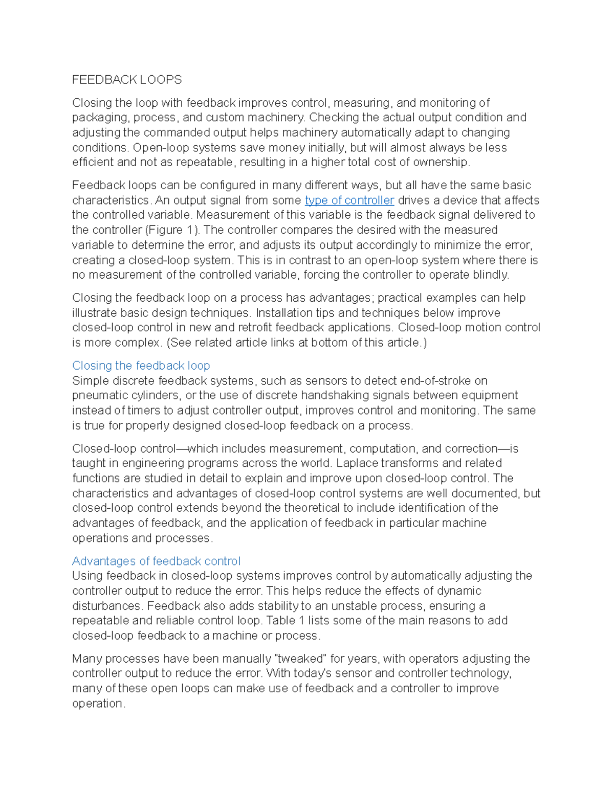 Feedback Loops - FEEDBACK LOOPS Closing the loop with feedback improves ...