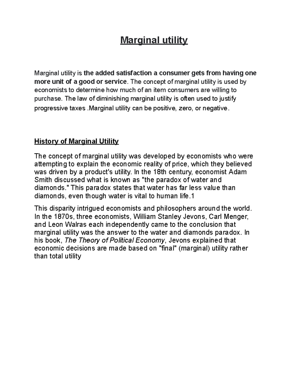 Marginal utility - for reference - Marginal utility Marginal utility is ...