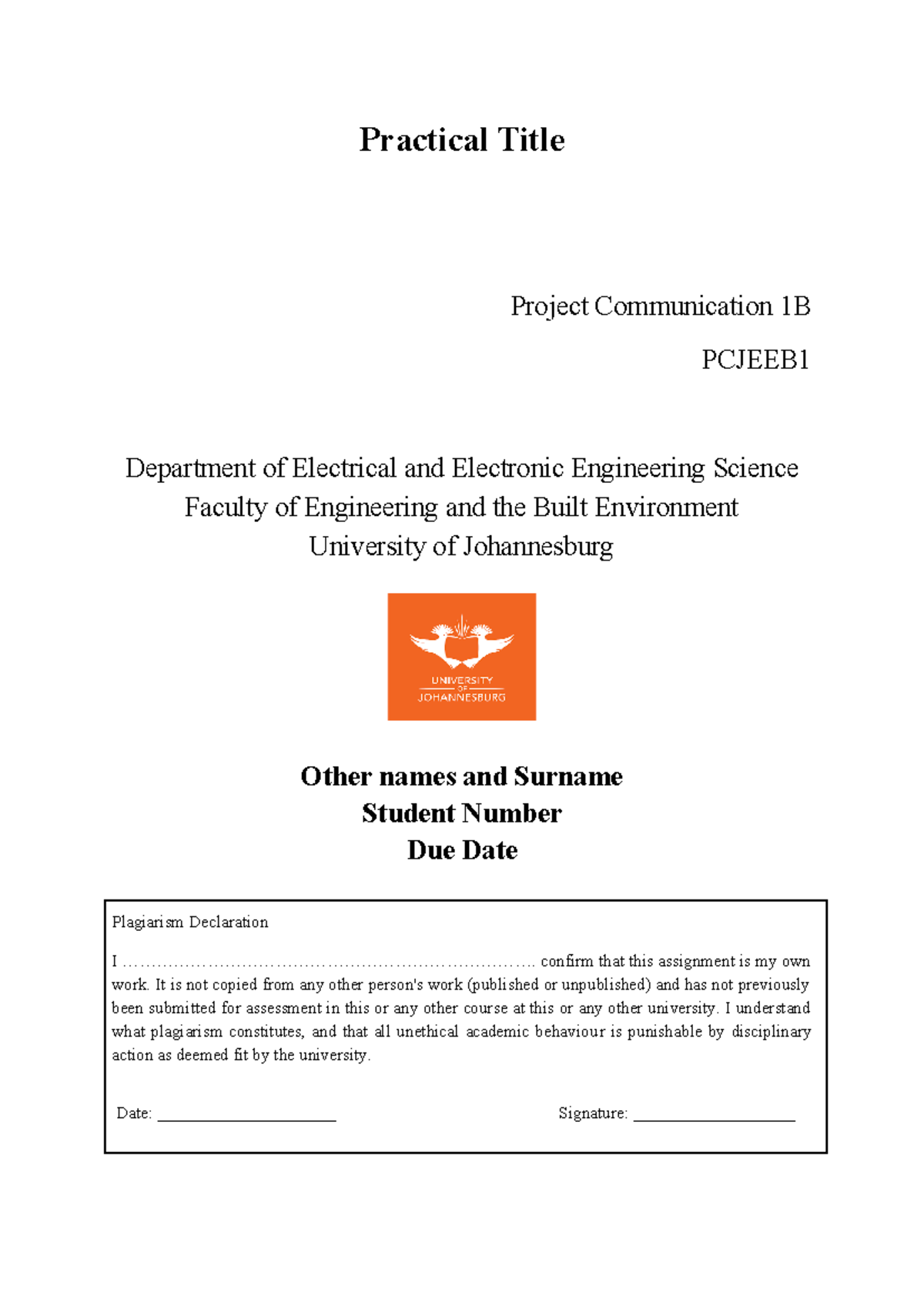 Pjceeb 1 Practical Template Outcome E - Practical Title Project ...