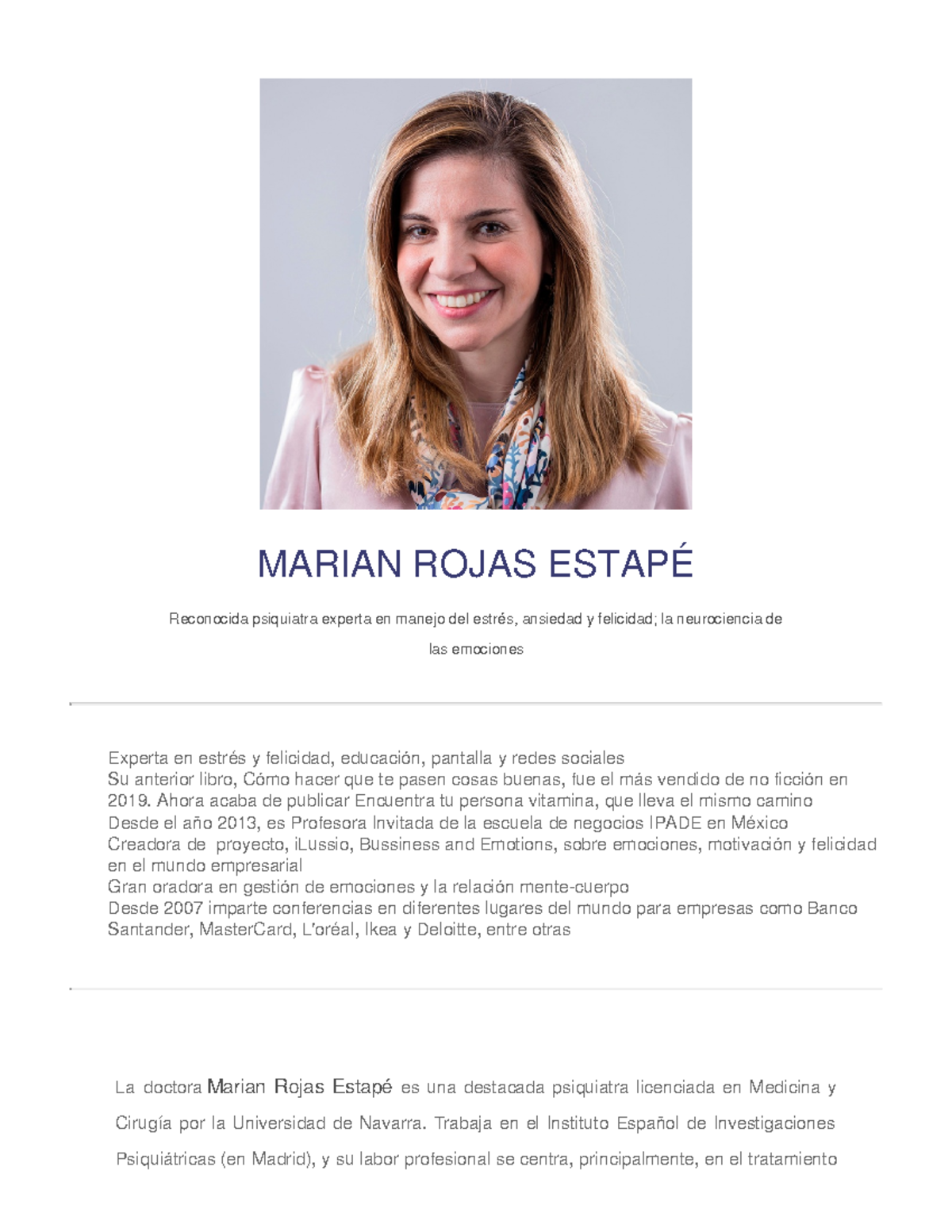 Marian Rojas Estape - MARIAN ROJAS ESTAPÉ Reconocida psiquiatra experta ...