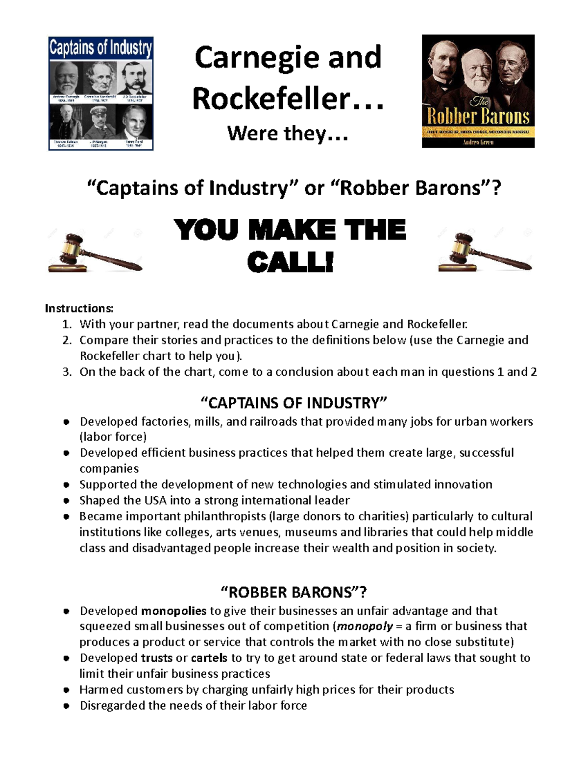 Carnegie and Rockefeller chart instructions - Carnegie and Rockefeller ...