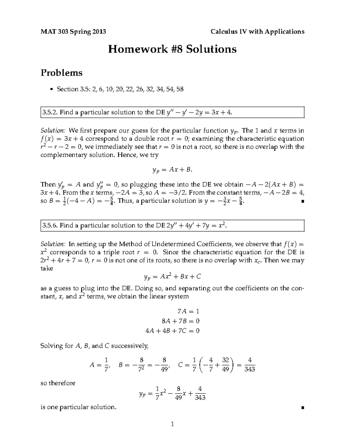 Hw-08-solutions - Homework #8 Solutions Problems Section 3: 2, 6, 10, 20, 22, 26, 32, 34, 54, 58 ...