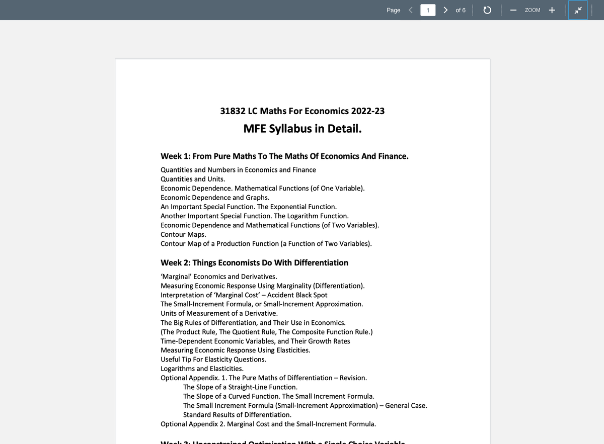 MFE Syllabus - Week 1: From Pure Maths To The Maths Of Economics And ...