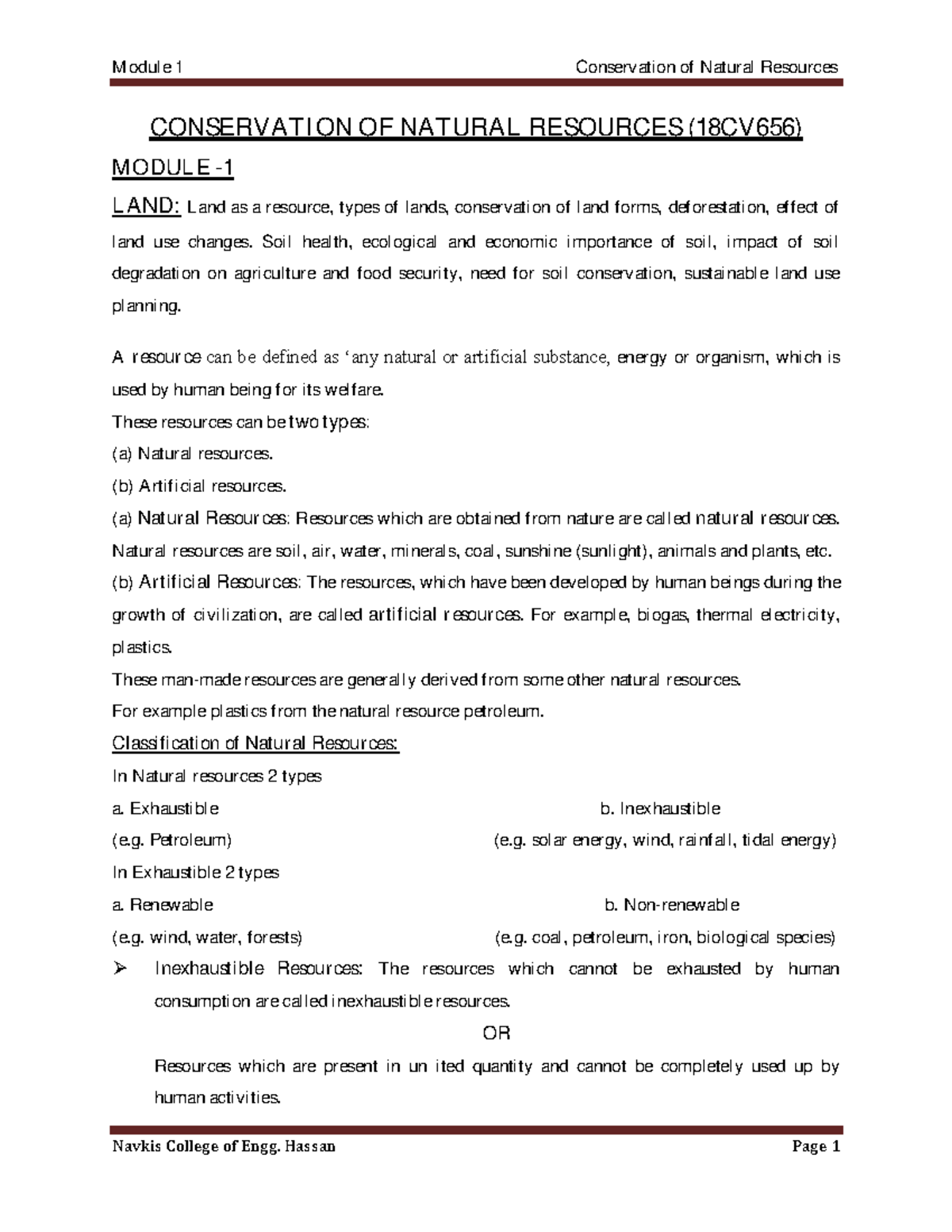 CNR Module-1 Notes - Thank you - CONSERVATION OF NATURAL RESOURCES ...