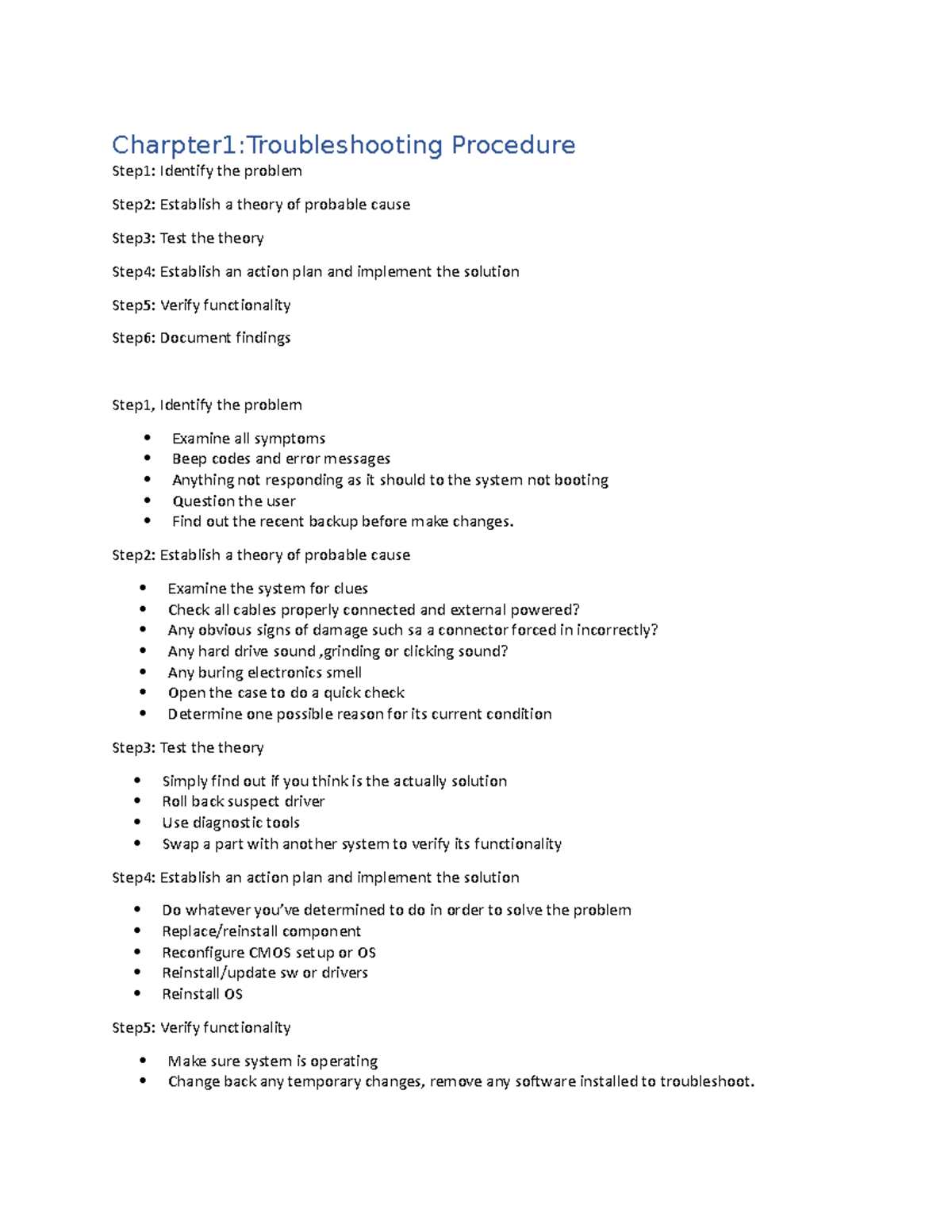 Pc troubleshooting-midterm - Charpter1:Troubleshooting Procedure Step1 ...