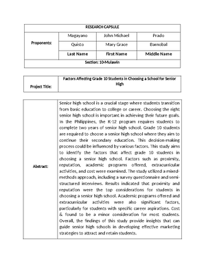 Research Capsule Format Plain - Research Capsule Proponents: Last Name ...