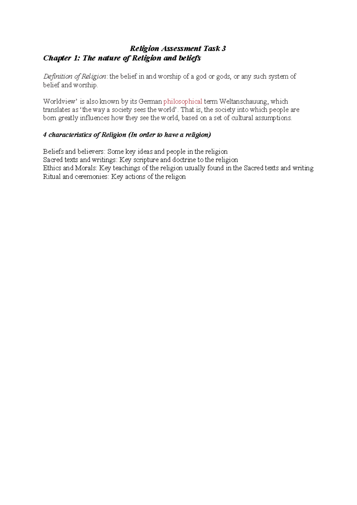 Religion Assessment Task 3 Revision - Religion Assessment Task 3 ...